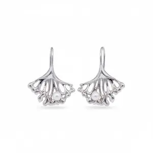 ANGEL BAROCCO Gold Ginkgo Leaf Pearl Earrings - Silver