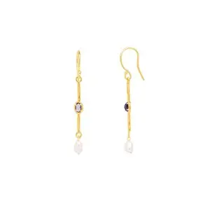 SPERO LONDON Sterling Silver Textrured Pearl Drop Earring - Gold