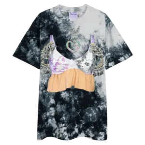 ACID CAT Tie-dye Oversized T-shirt With Digital Print - Black