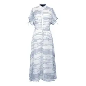 SMART AND JOY Linear Print Midi Eletal Print Shirt Dress - White