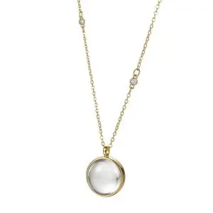 MERCELA Glass Memory Locket Necklace With Cz Accents Plated Stainless Steel - Gold