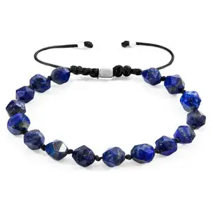 ANCHOR & CREW Silver / Blue Blue Lapis Lazuli Zebedee Silver & Stone Beaded Macrame Bracelet - Silver/blue