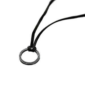 POSH TOTTY DESIGNS Sterling Silver Textured Quote Ring Leather Necklace - Black