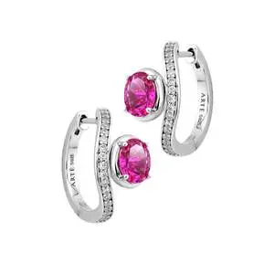 Arte Madrid Sierra Pavé Contour Hoop Earrings Fuchsia - Pink