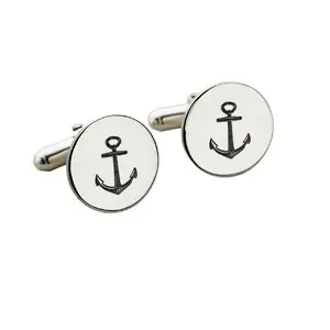 POSH TOTTY DESIGNS Anchor Disc Cufflinks - Silver
