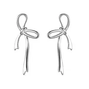 HARFI Sterling Bow Tie Tassel Wedding Stud Earrings - Silver