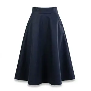 NIKKA PLACE Cotton Midi Flared Skirt With High Waist - Blue