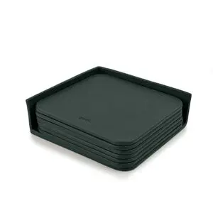GODI. Green / Black Large Leather Coasters Set Of 6 Dark Green - Green/black