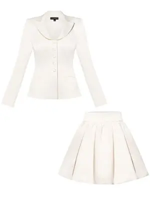 TIA DORRAINE Tailored Satin Blazer & Balloon Skirt Set Pearl - White