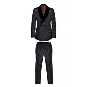 DAVID WEJ Atticus Double Breasted Jacquard Velvet Shawl Lapel Tuxedo