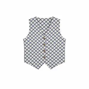 HOUSE OF GL Blue / White Sage Tailored Cotton Vest Top With V-neck And Button Front - Blue/white