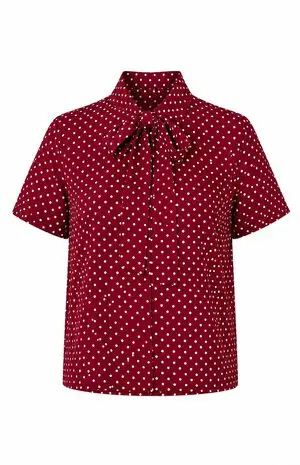 GUNDA HAFNER LTD Polka Dot Short Sleeve Bow Shirt - Red