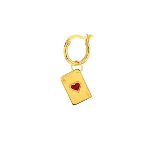 TRUE ROCKS Gold / Red 18kt Gold Plated & Red Ace Of Hearts Charm On Gold Hoop - Gold/red
