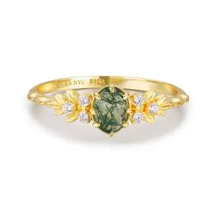 AZURA JEWELRY NEW YORK Wildflower Moss Agate Ring Yellow Vermeil - Gold