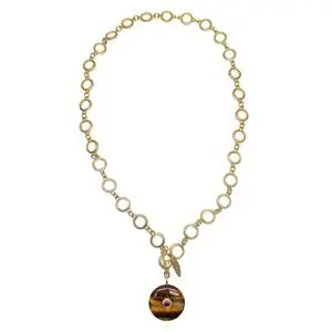 FARRA Tiger Eye Stone Pendant Y-shaped Necklace - Brown