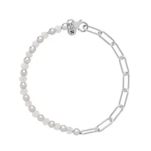 NELLOU JEWELLERY Neutrals / Rainbow Moonstone Gem Shine Bracelet Sterling - Silver