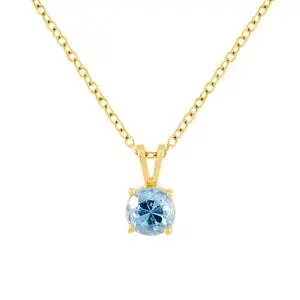 AVIR NEW YORK Solid Yellow Gold Aquamarine Necklace One Carat Total Weight With Adjustable Necklace - Blue