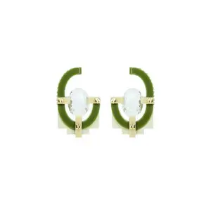 GISSA BICALHO Neutrals / Handmade Acrylic Earring With Oval Cut Stone Clay - Green