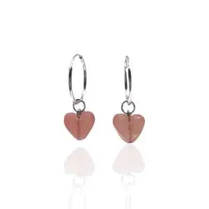 BIO-TRIMMINGS Rose Heart Silver Hoop Earrings - Pink