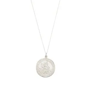 LILY & ROO Large Round St Christopher Medallion Necklace - Silver