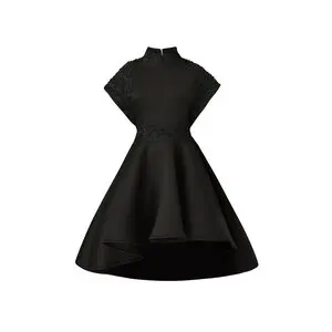 LIA ARAM Embroidered Neoprene Midi Dress - Black