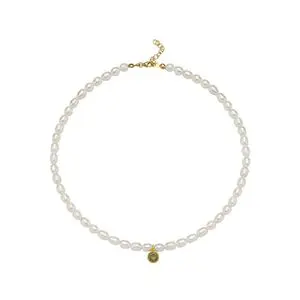 LINYA JEWELLERY Cosmic Zodiac Pearl Necklace With Gemstone - Green