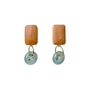 PAISIE Geometric Pine Wood Earrings In Brown - Blue