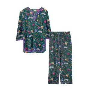 INARA Indian Cotton Lavender Fields Print Pyjama Set - Green