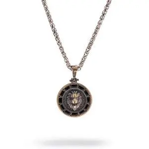 EBRU JEWELRY Majestic Lion Black Diamond Necklace - Silver