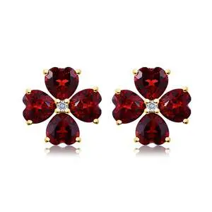 KAI FINE JEWELRY Red / Gold Solid Gold Natural Garnet & Diamond Clover Earrings - Red/gold