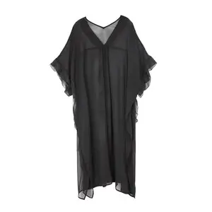 Saachi Ruffled Button Kaftan Cover Up - Black