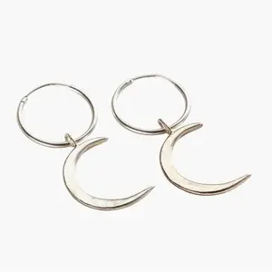 POSH TOTTY DESIGNS Sterling Crescent Moon Charm Hoop Earrings - Silver