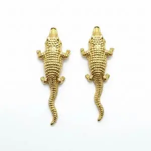 SILVER & ELEGANT Crocodile Thick Plated Bronze Earrings - Gold