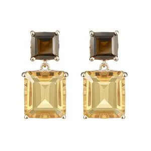 AUGUSTINE JEWELS Smoky Quartz & Citrine Octagon Gold Earrings - Yellow