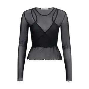 LOVE AND NOSTALGIA Wrap It Up Mesh Top - Black