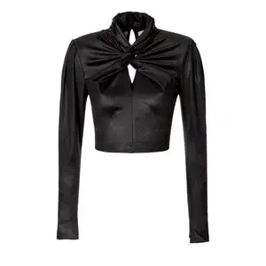 AGGI BY HALEWSKI Dalia Power Long Sleeve Crop Top With A Knot - Black