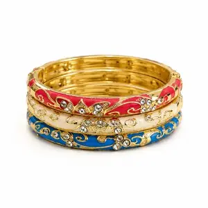 NUVV COLLECTION Enamel Crystal Detail Bangle - Yellow