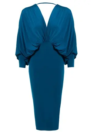 SARVIN Teal Plunging Front Midi Dress - Blue