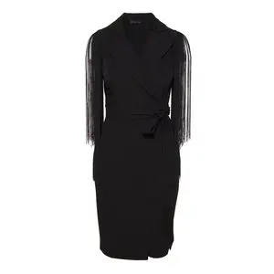 CONCEPT A TROIS Wrap Blazer Dress With Fringed Sleeves - Black