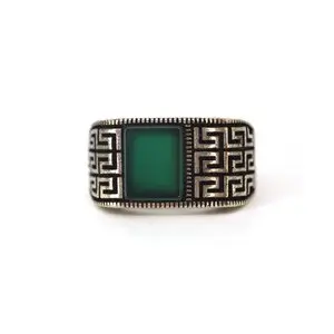 VICSTONENYC FINE JEWELRY Unique Antique Green Onyx Bold Ring For - Silver