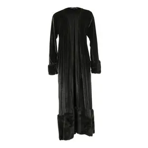 JENNAFER GRACE Velvet Faux Fur Cuff Coat - Black