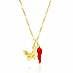 UNALOE Protection & Rebirth Necklace – -plated Sterling Silver Butterfly And Red Enamel Charm - Gold