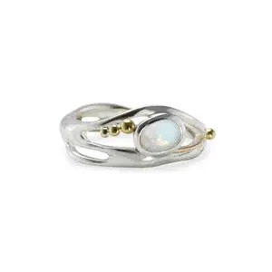 ISLA SILVER Gold / White / Silver Unique Sterling Silver Rainbow Moonstone Ring With Gold Details - Gold/white/silver