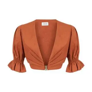 LILAMIE Marrakesh Puff Sleeve Summer Crop Top Brick