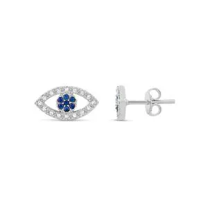 SHYMI Silver / Blue Pave Evil Eye Studs Silver And Blue - Silver/blue