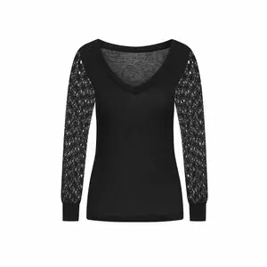 SOPHIE CAMERON DAVIES V-neck Lace Sleeve Jersey Top - Black