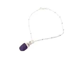 HARFI Raw Amethyst February Birthstone Charm Bracelet - Silver