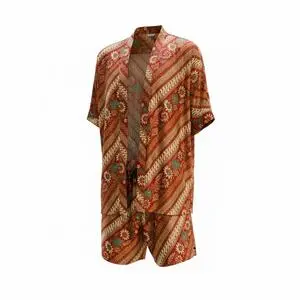 ORIGIN OF HEARTS Neutrals / Imai Contemporary Satin Kimono Co-ord - Red