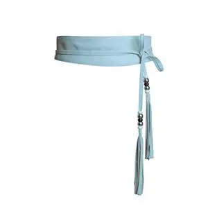 JUAN-JO Light Leather Obi Belt With Long Tassels - Blue