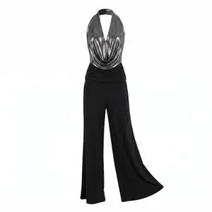 ATOM LABEL Barium Jumpsuit In Gunmetal Shimmer - Black
